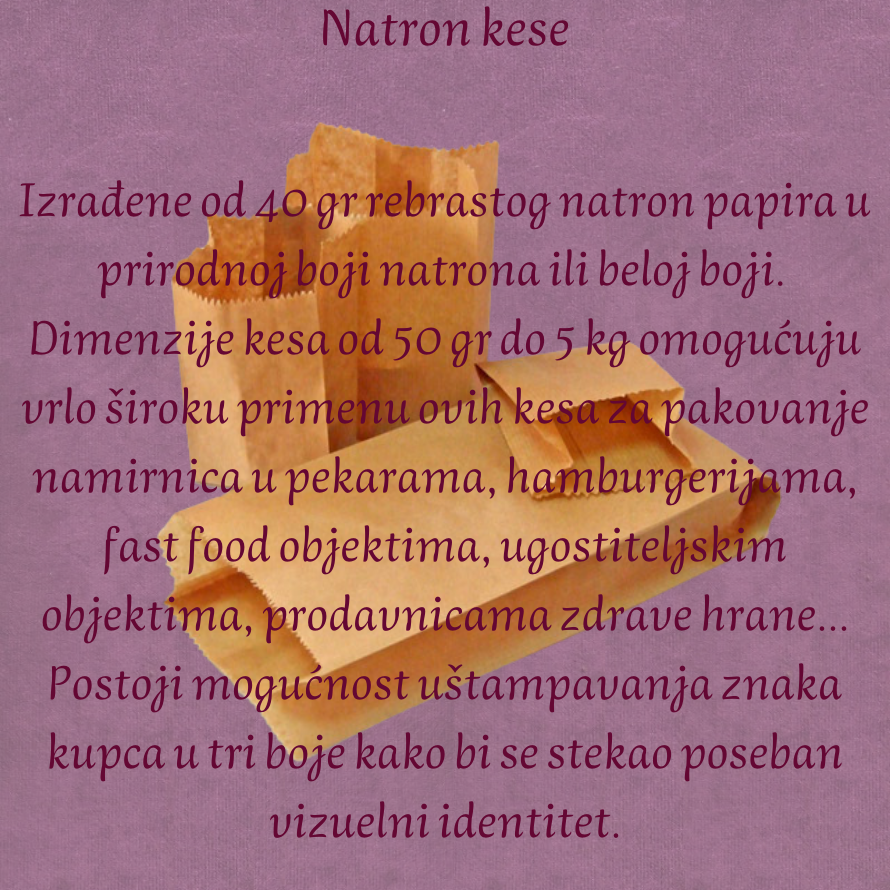 Natron kese za prehrambenu i farmaceutsku industriju